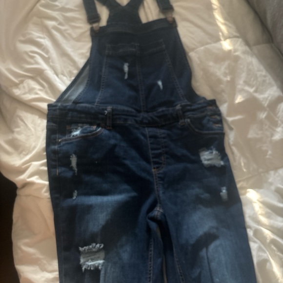 Fashion Nova | Jeans | Dark Blue Distressed Denim Overalls | Poshmark